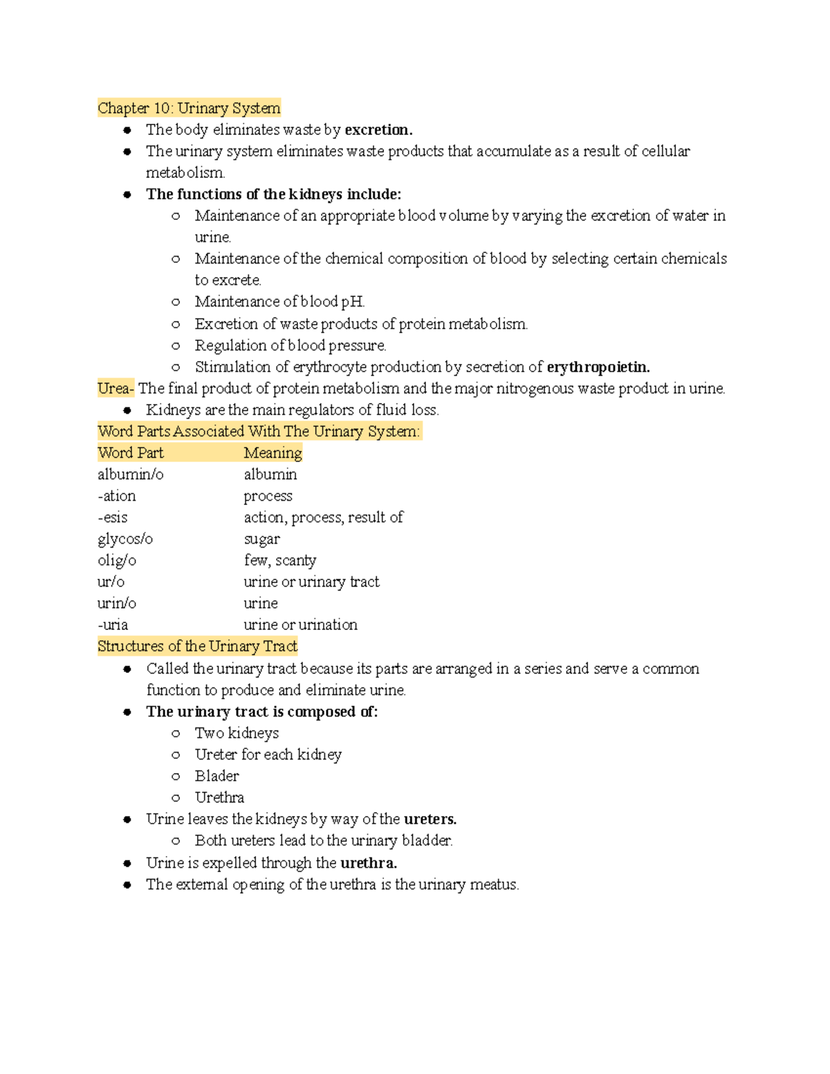 Medical Terminology Chapter 10: Urinary System Notes - Studocu
