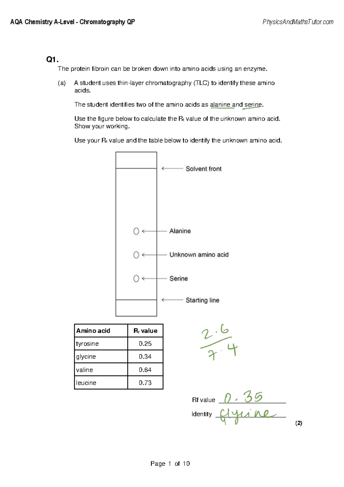 AQA Chemistry Chromatography QP 2 - Study Notes - Studocu