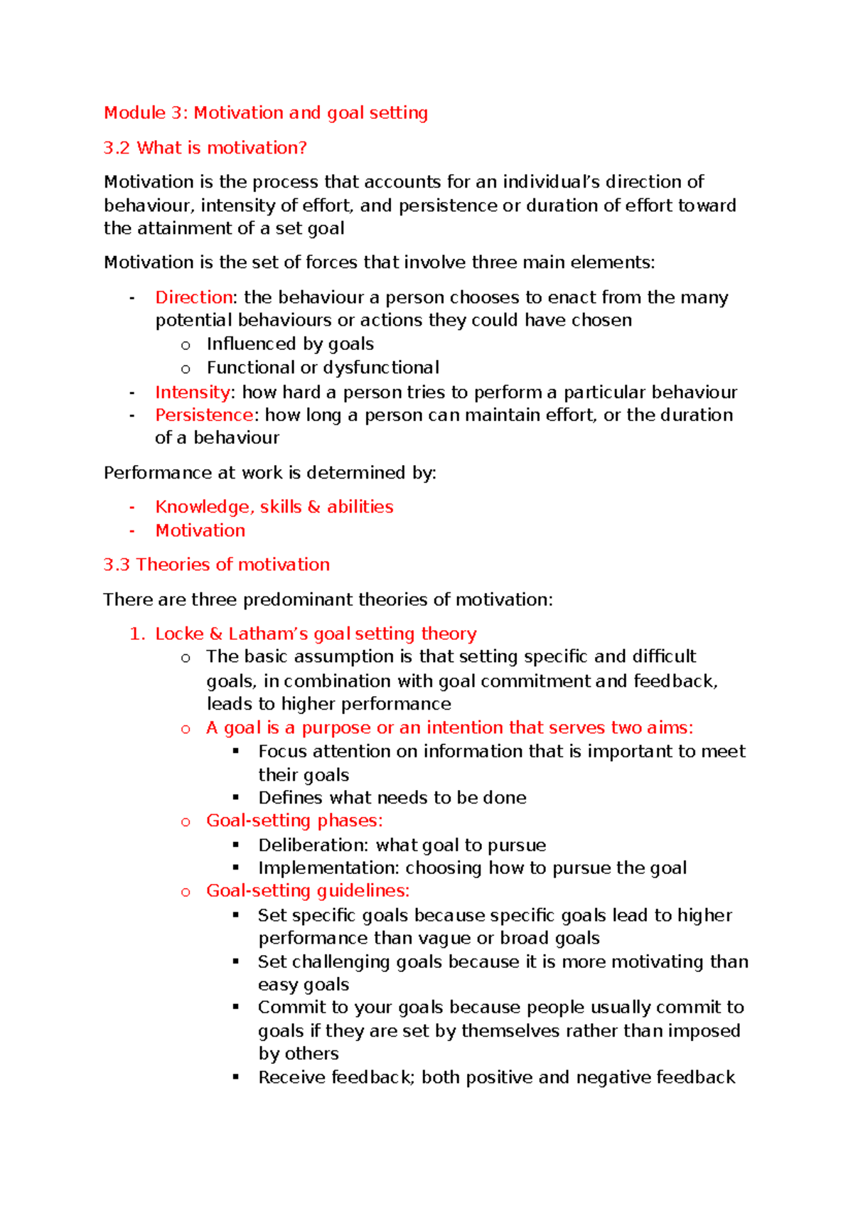 Module 3 - BUSS2000 Mod3 notes - Module 3: Motivation and goal setting ...