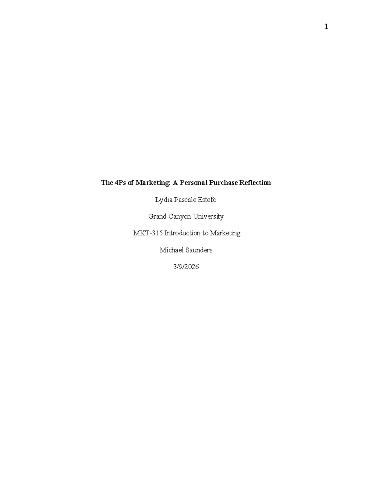 GCU MKT 101: The 4Ps of Marketing - Personal Purchase Reflection - Studocu