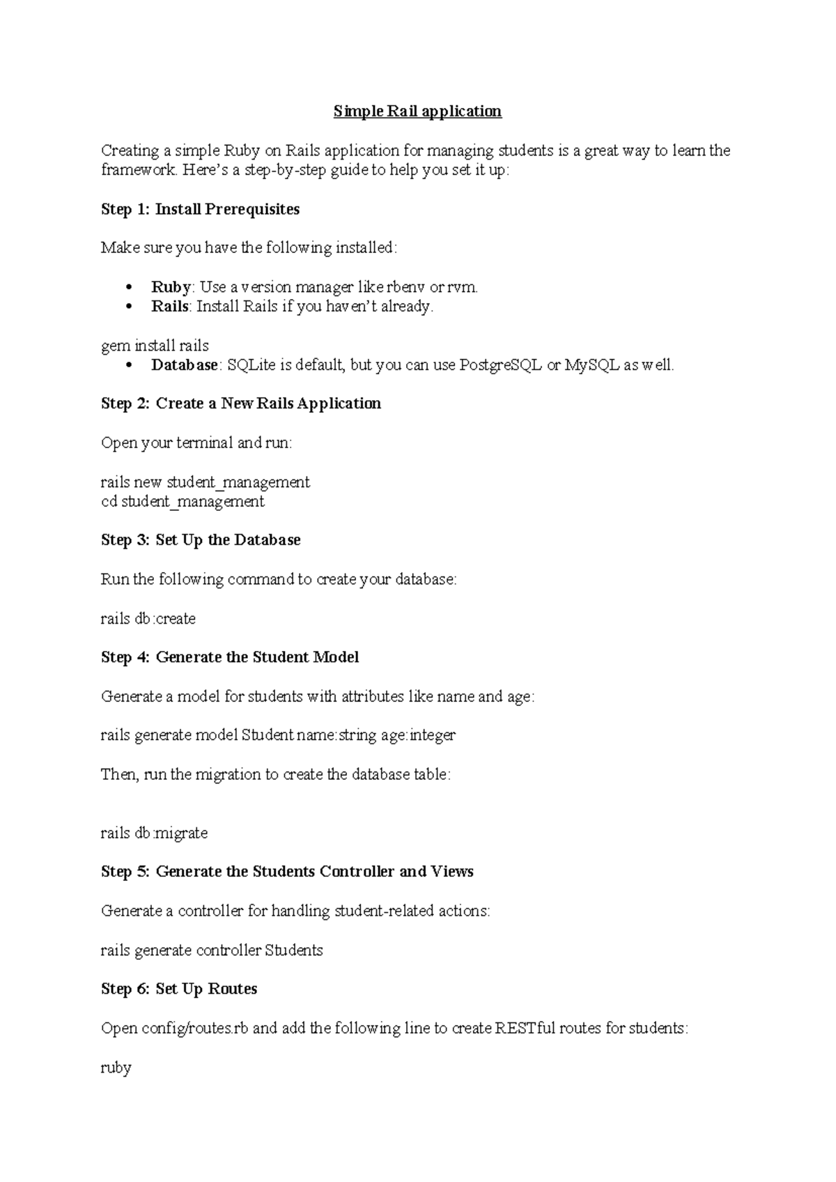 Ruby on Rails Student Management App Setup Guide - Studocu
