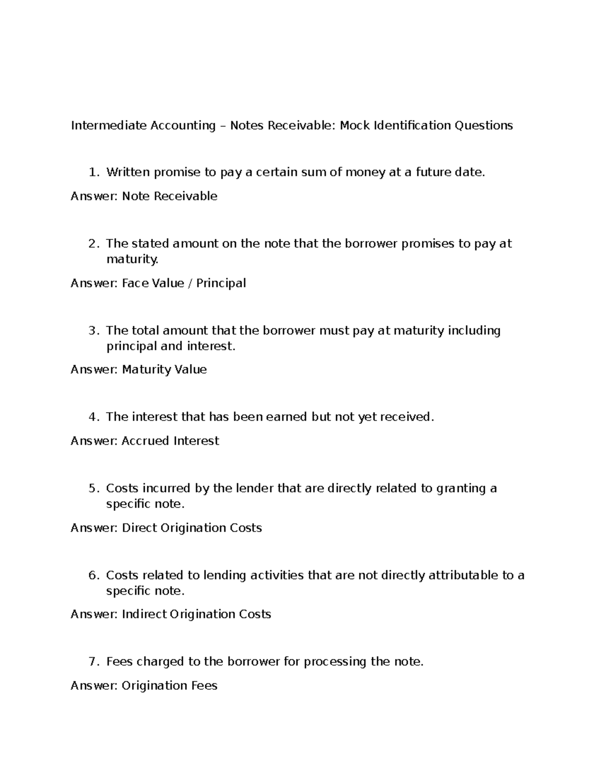 Intermediate Accounting (ACC 301) Notes Receivable MCQ Practice - Studocu