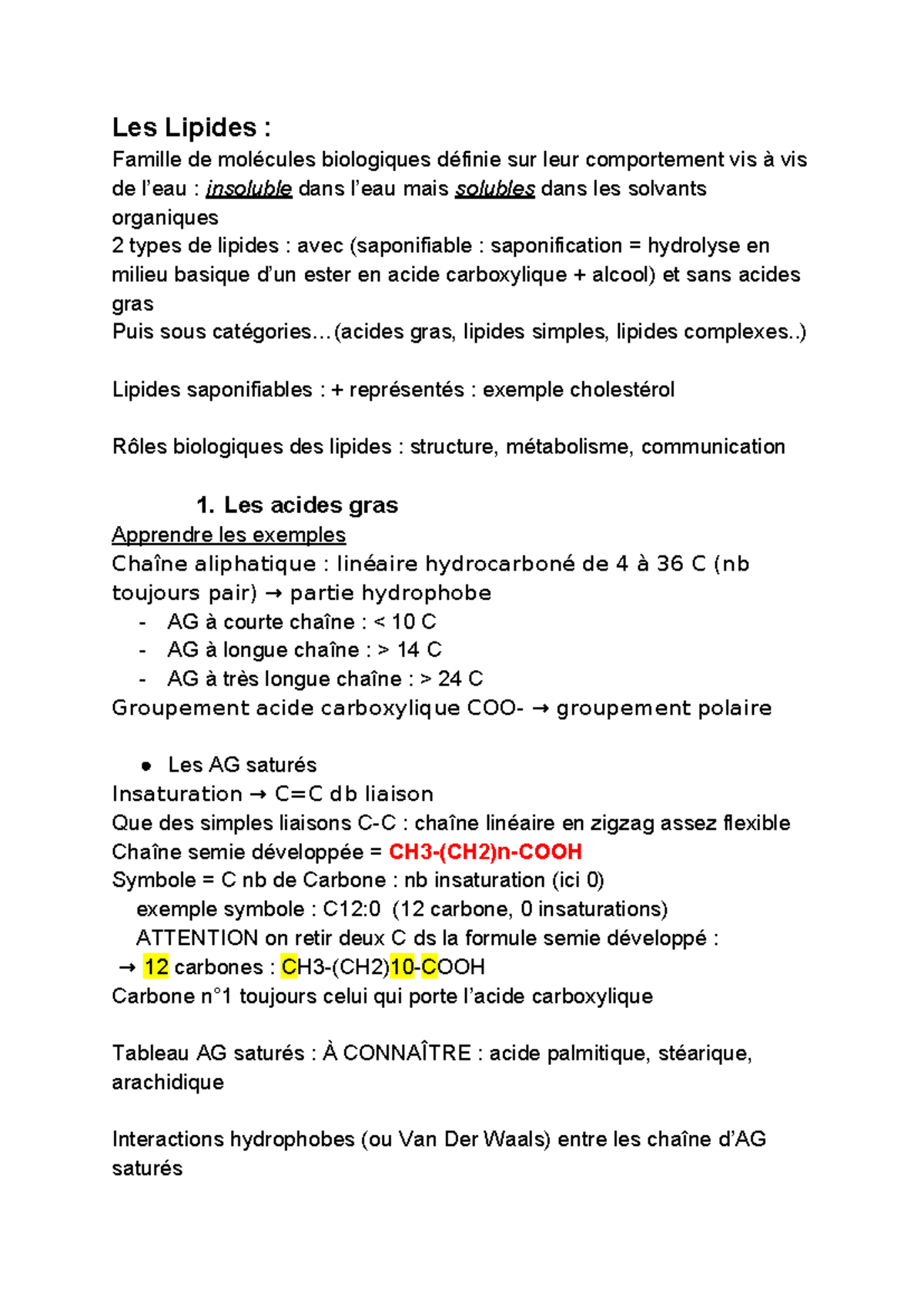 Cours 3 : Les Lipides et leurs Rôles Biologiques en Biologie - Studocu