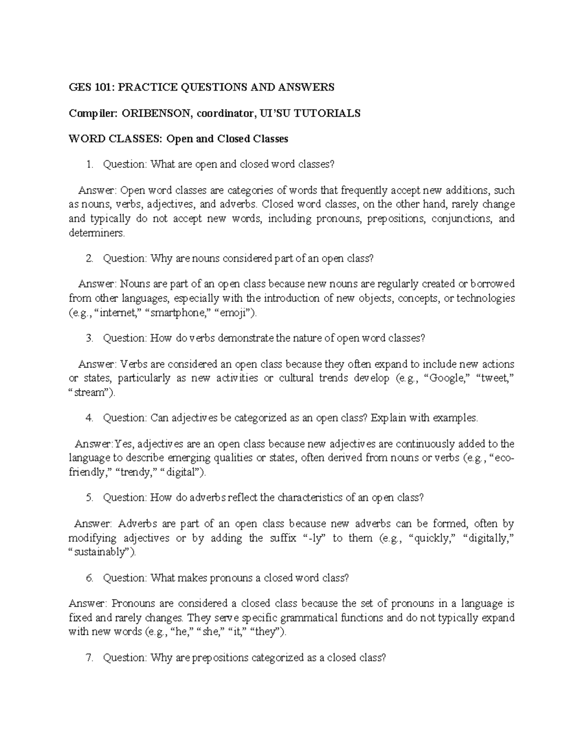 GES 101: Comprehensive Practice Questions & Answers Guide - Studocu