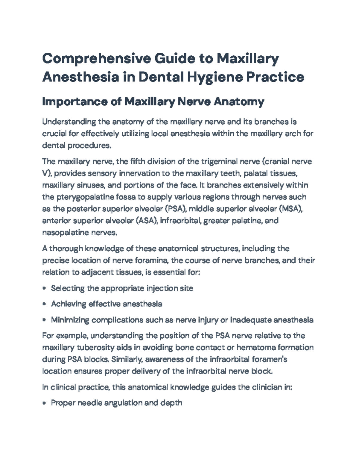 Comprehensive Guide to Maxillary Anesthesia Techniques for DH 101 - Studocu