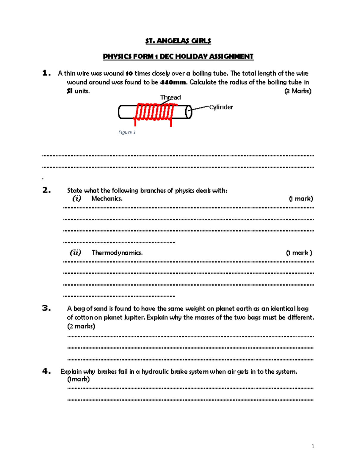 Physics Form 1 Dec Holiday Assignment Questions and Answers - Studocu