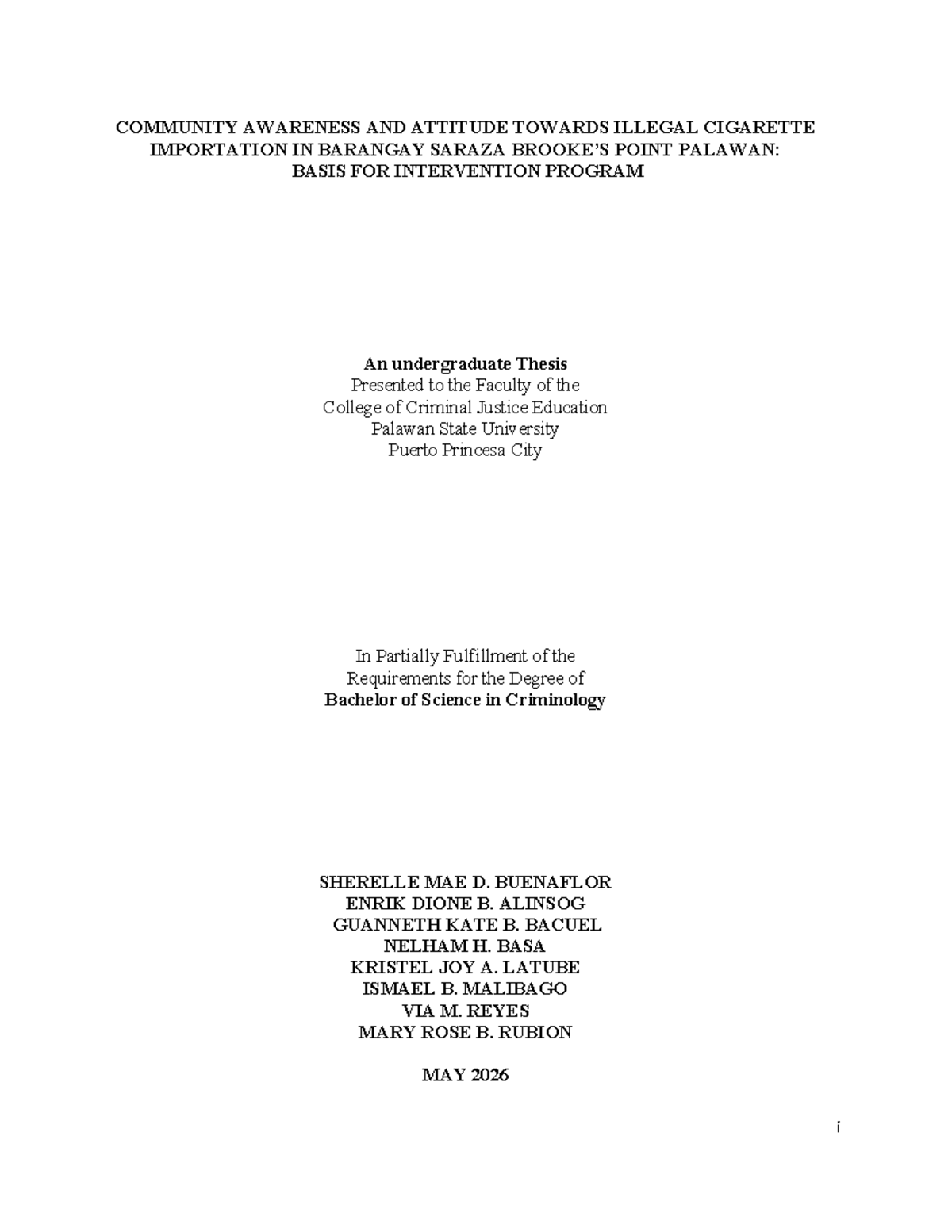 COMMUNITY AWARENESS AND ATTITUDE TOWARDS ILLEGAL CIGARETTE IMPORTATION ...