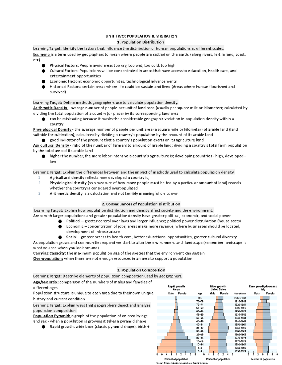 APHUG Unit 2 Study Guide: Population & Migration Notes for Exams - Studocu