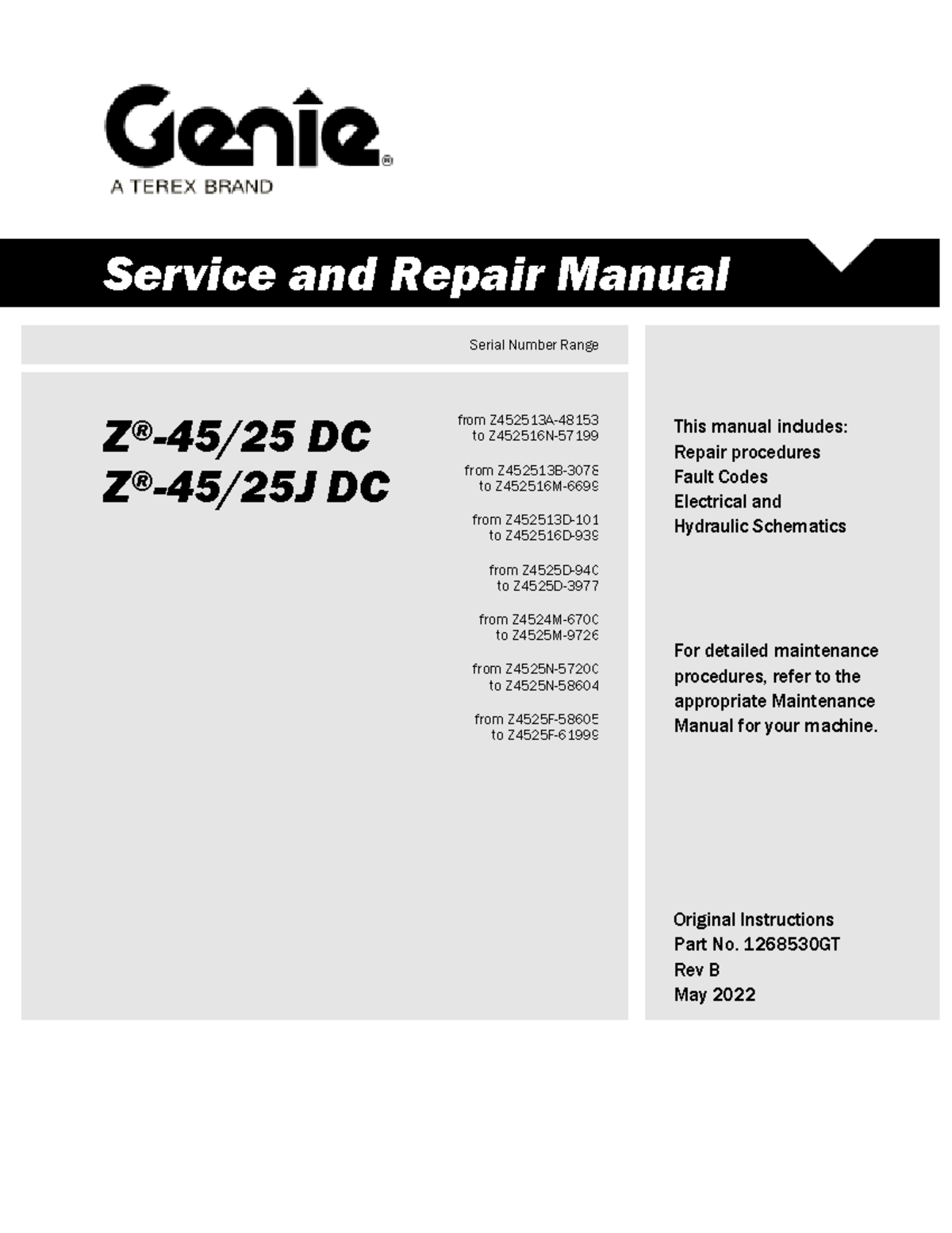 Genie Z45 Service and Repair Manual (Part No. 1268530GT) May 2022 - Studocu