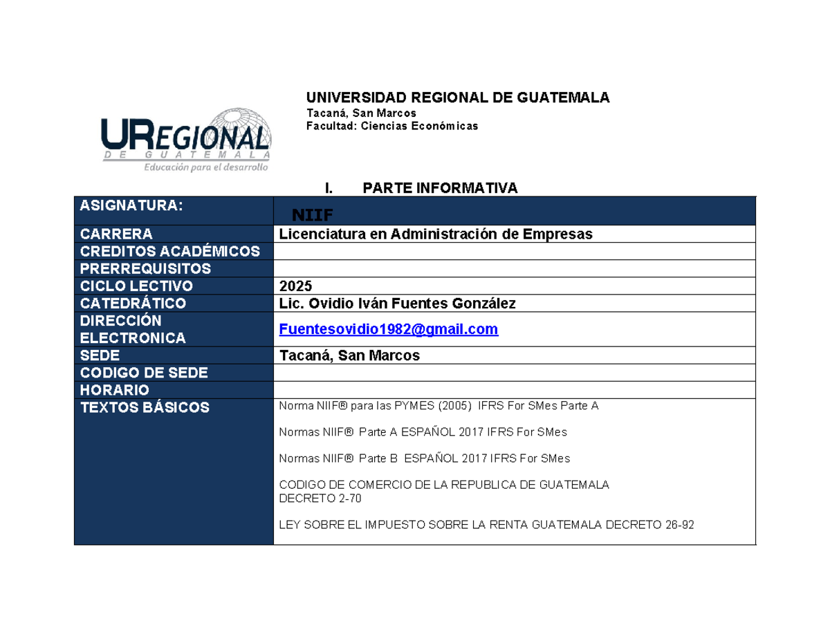Guía del Curso de NIIF - Administración y Auditoría 2025 - Studocu