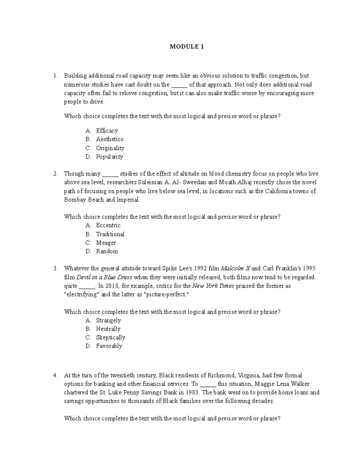 August 2024 Verbal Assessment Module 1 - Version 5 - Studocu