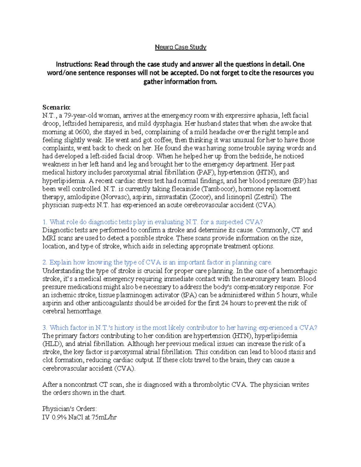 Neuro Case Study: Evaluating and Managing Acute CVA in Patient N.T ...