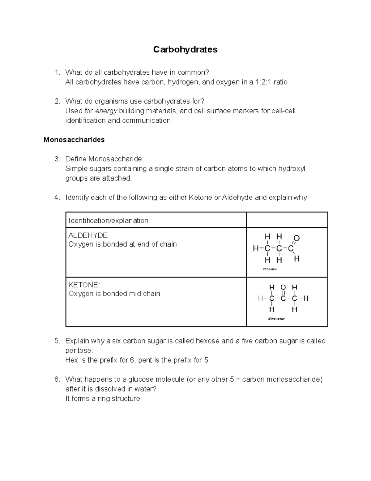 Grade 12 U Biology: Comprehensive Notes on Carbohydrates - Studocu