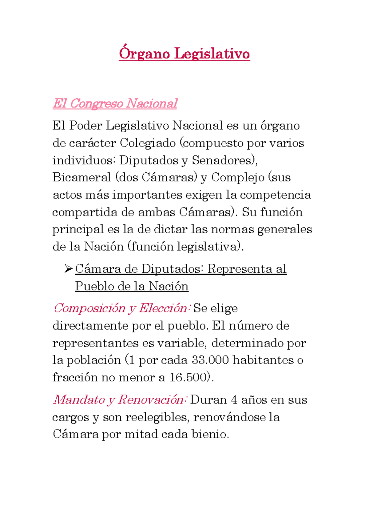 Resumen Unidad N°7: El Poder Legislativo Nacional y sus Cámaras - Studocu