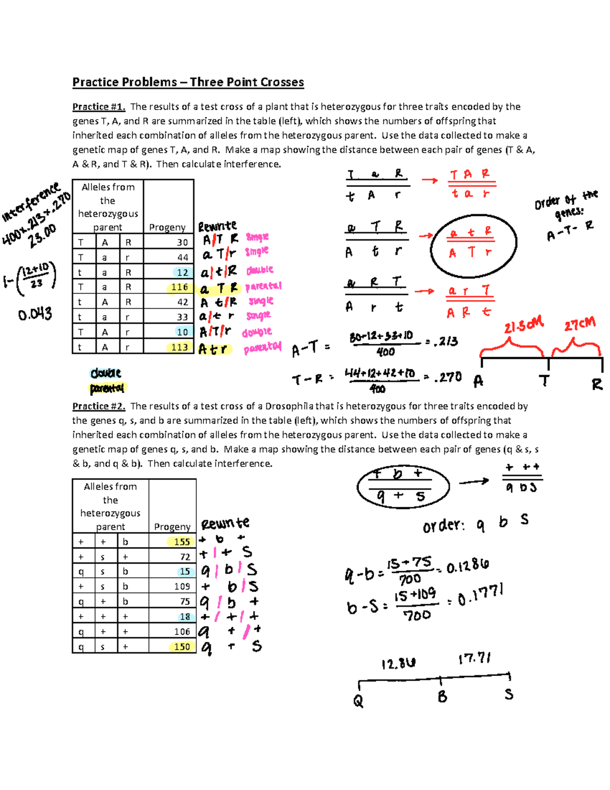 BSCI222 Three Point Cross Genetic Mapping Practice Problems - Studocu