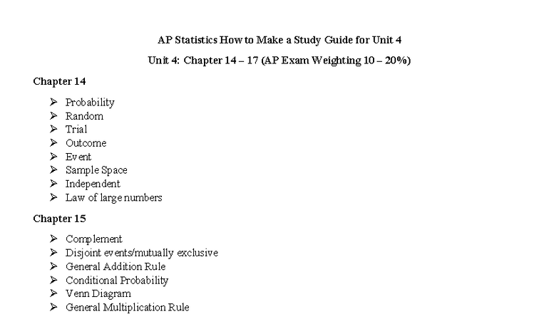 AP Statistics Study Guide for Unit 4: Chapters 14-17 Review - Studocu