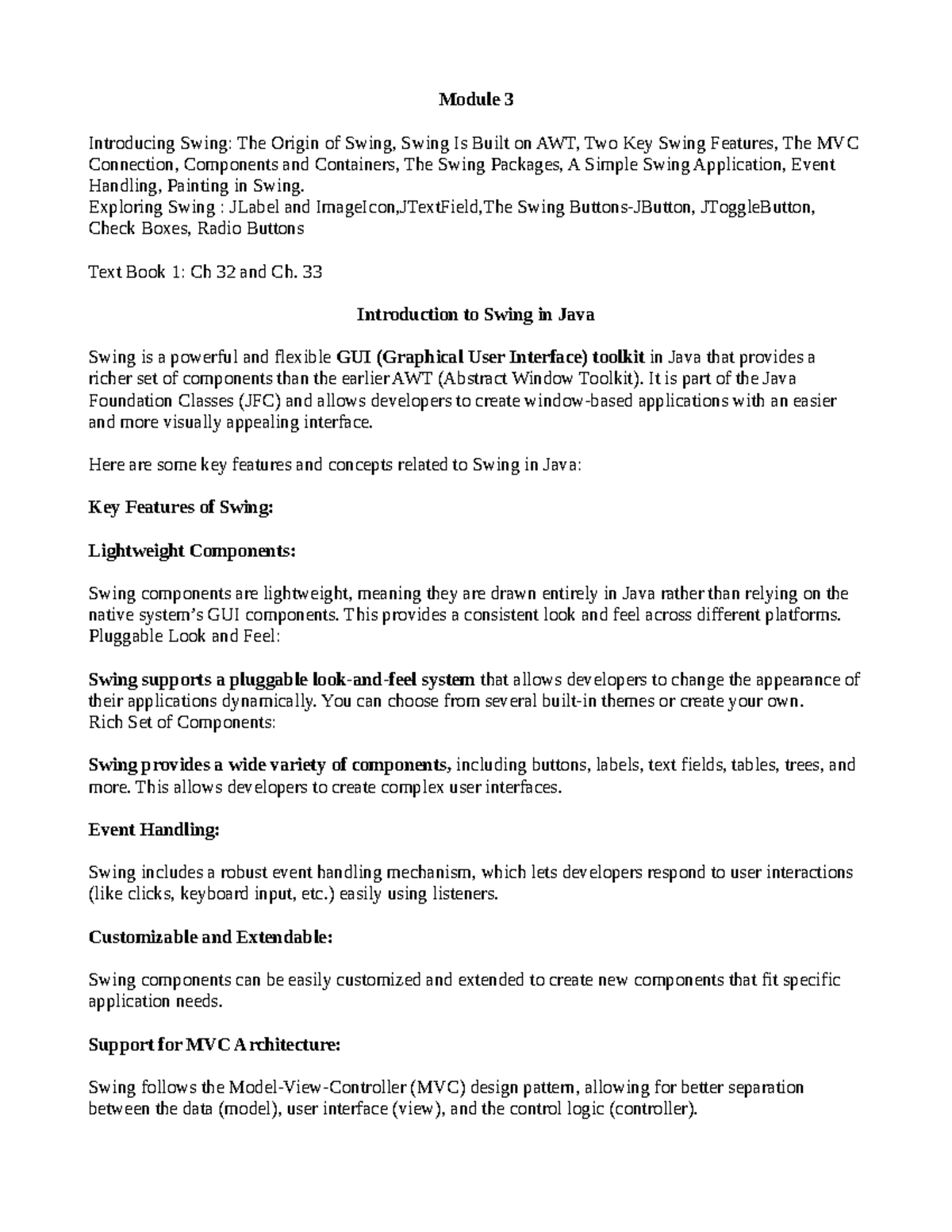 Md 3 Final Exam Notes Introduction To Swing In Java Studocu