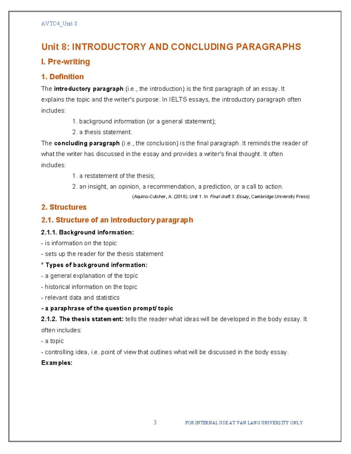 E4-L7: Introductory & Concluding Paragraphs Writing Guide - Studocu