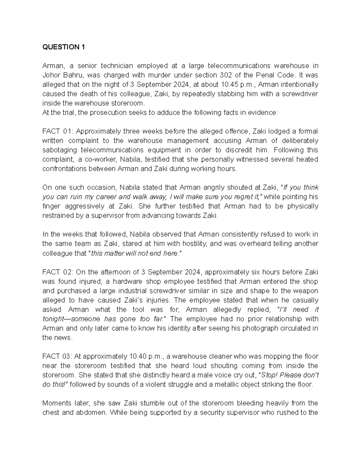 Murder Case Analysis: Section 302 Penal Code - Questions Sample - Studocu