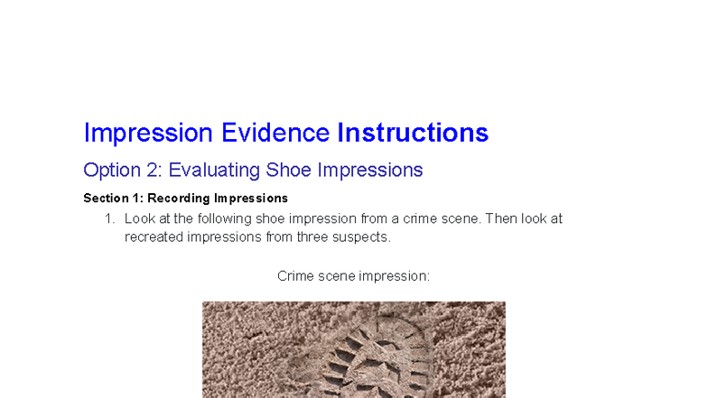 4.02 Impression Evidence Worksheet: Shoe Impressions Analysis - Studocu