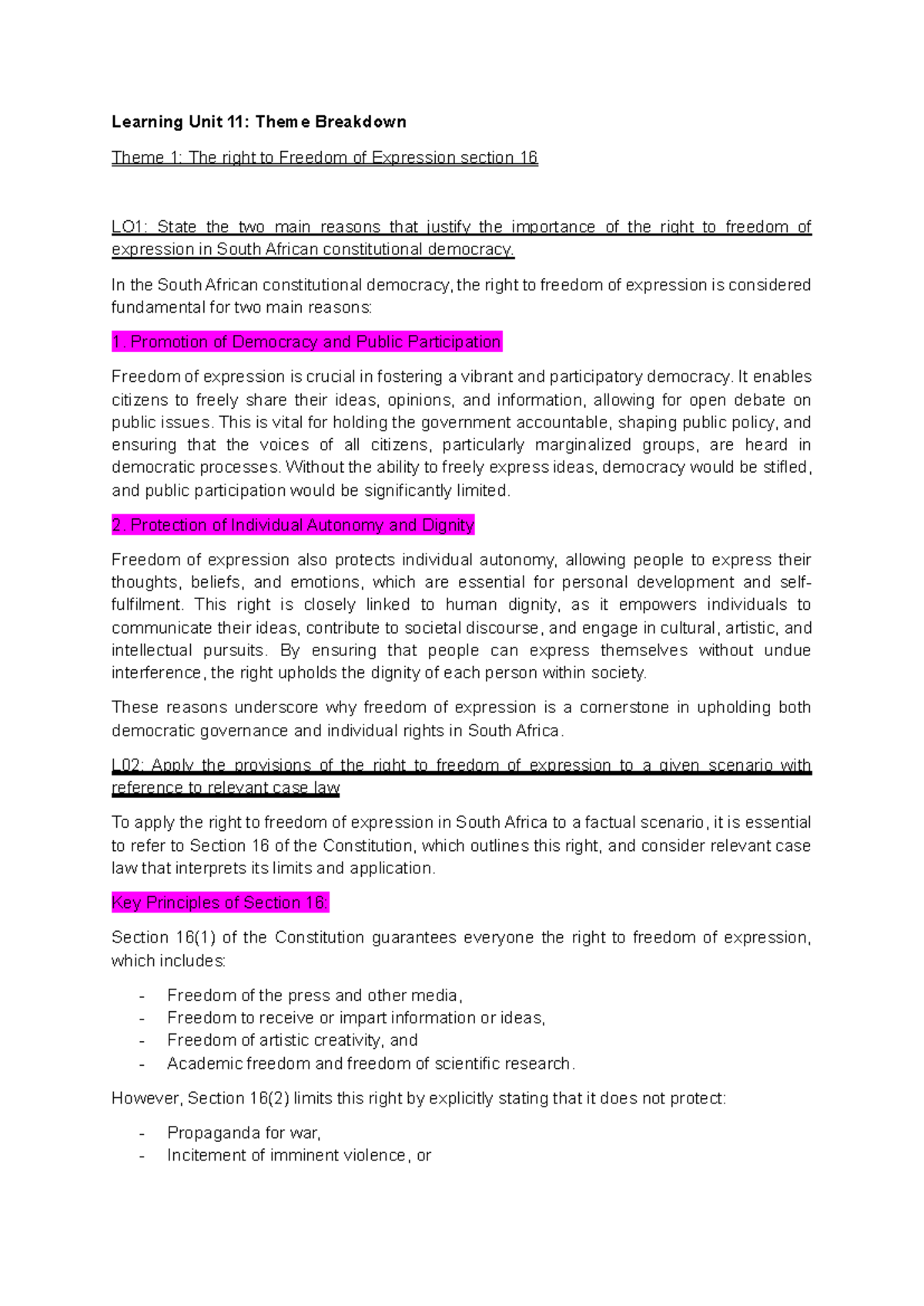 Constitutional Law and Human Rights: Learning Unit 11 Overview on ...