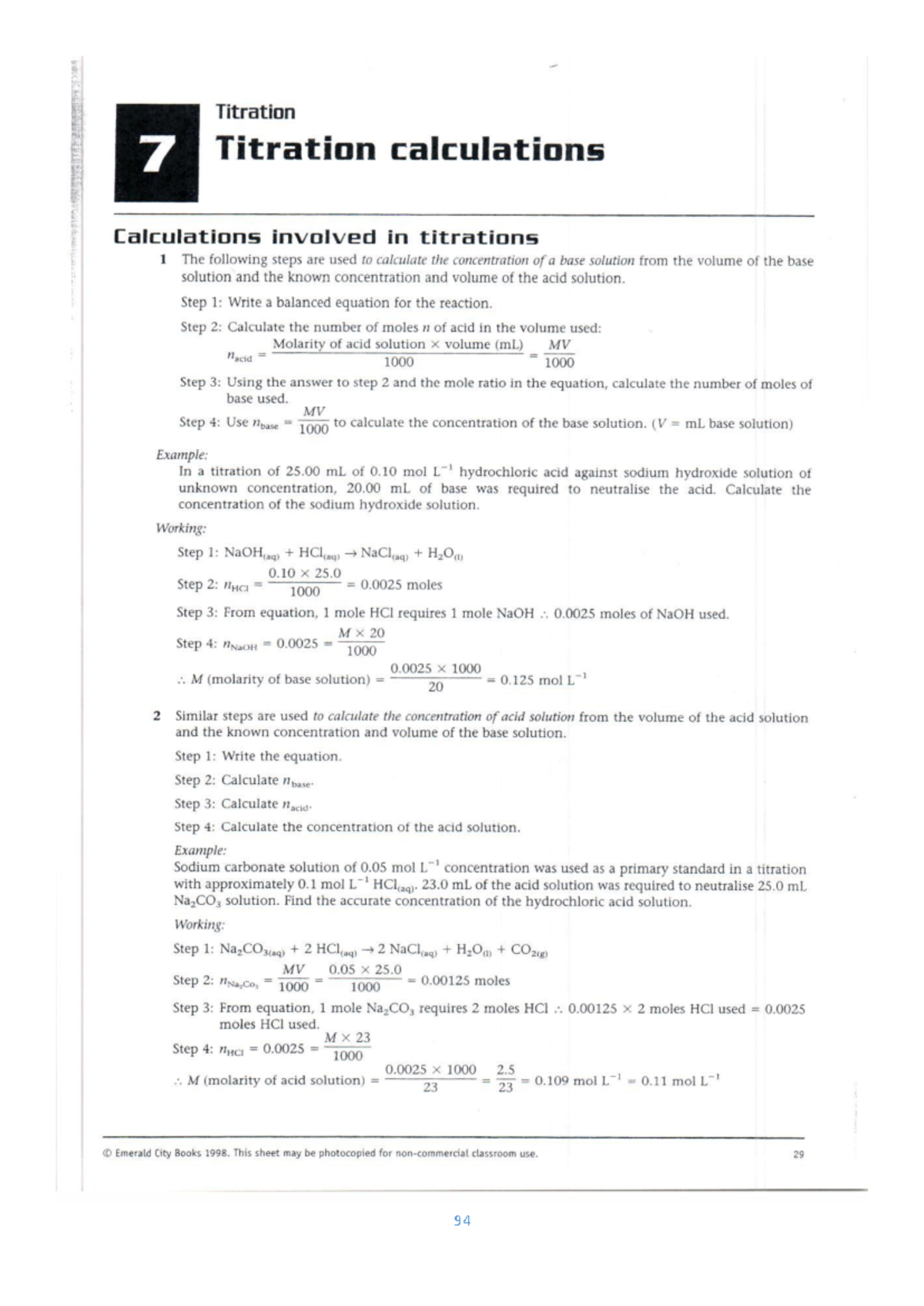 Titration Worksheet: Calculating Acid-Base Concentrations - Studocu