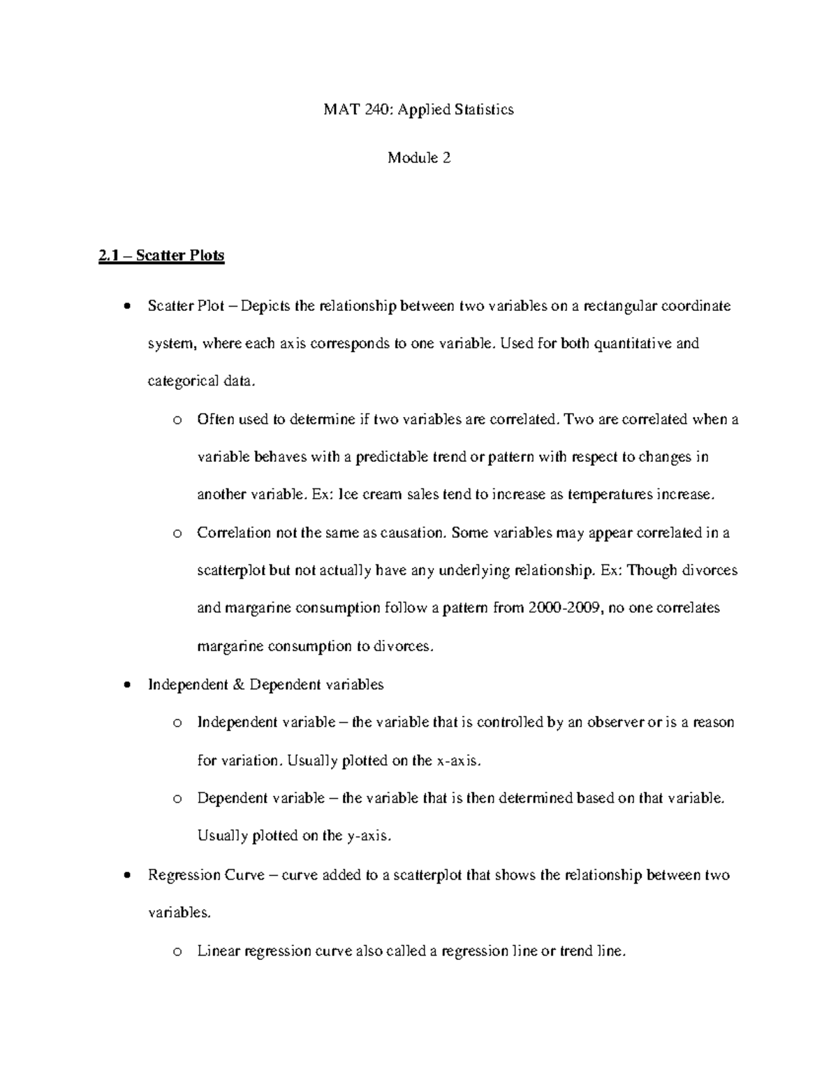 Module 2 Notes with examples - MAT 240: Applied Statistics Module 2 2 ...