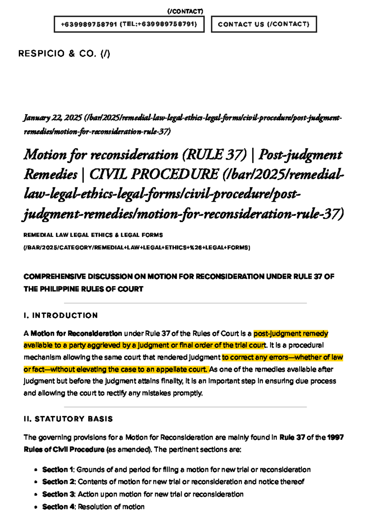 Comprehensive Guide to Motion for Reconsideration (RULE 37) - Studocu