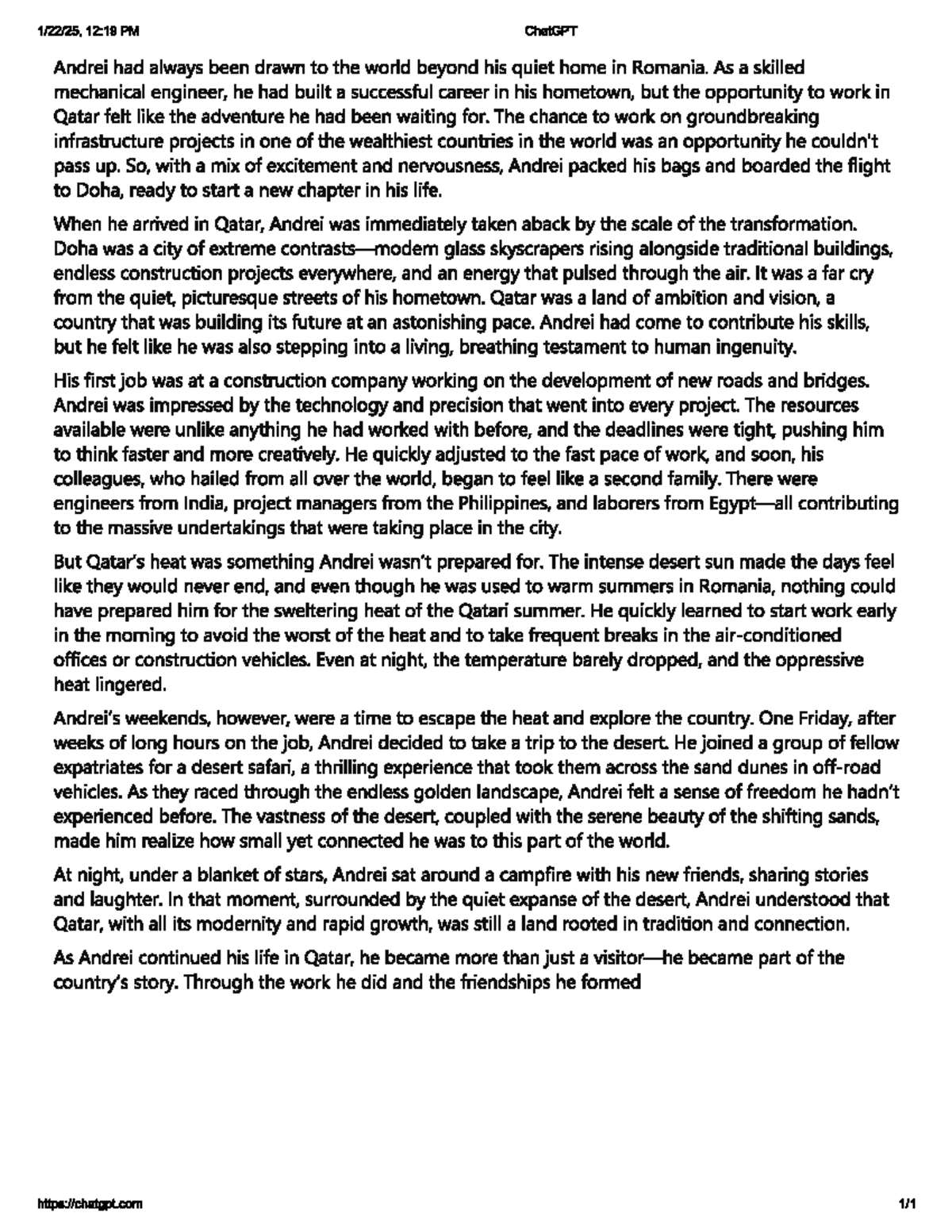 Asa - english - 12:19 PM ChatGPT Andrei had always been drawn to the ...