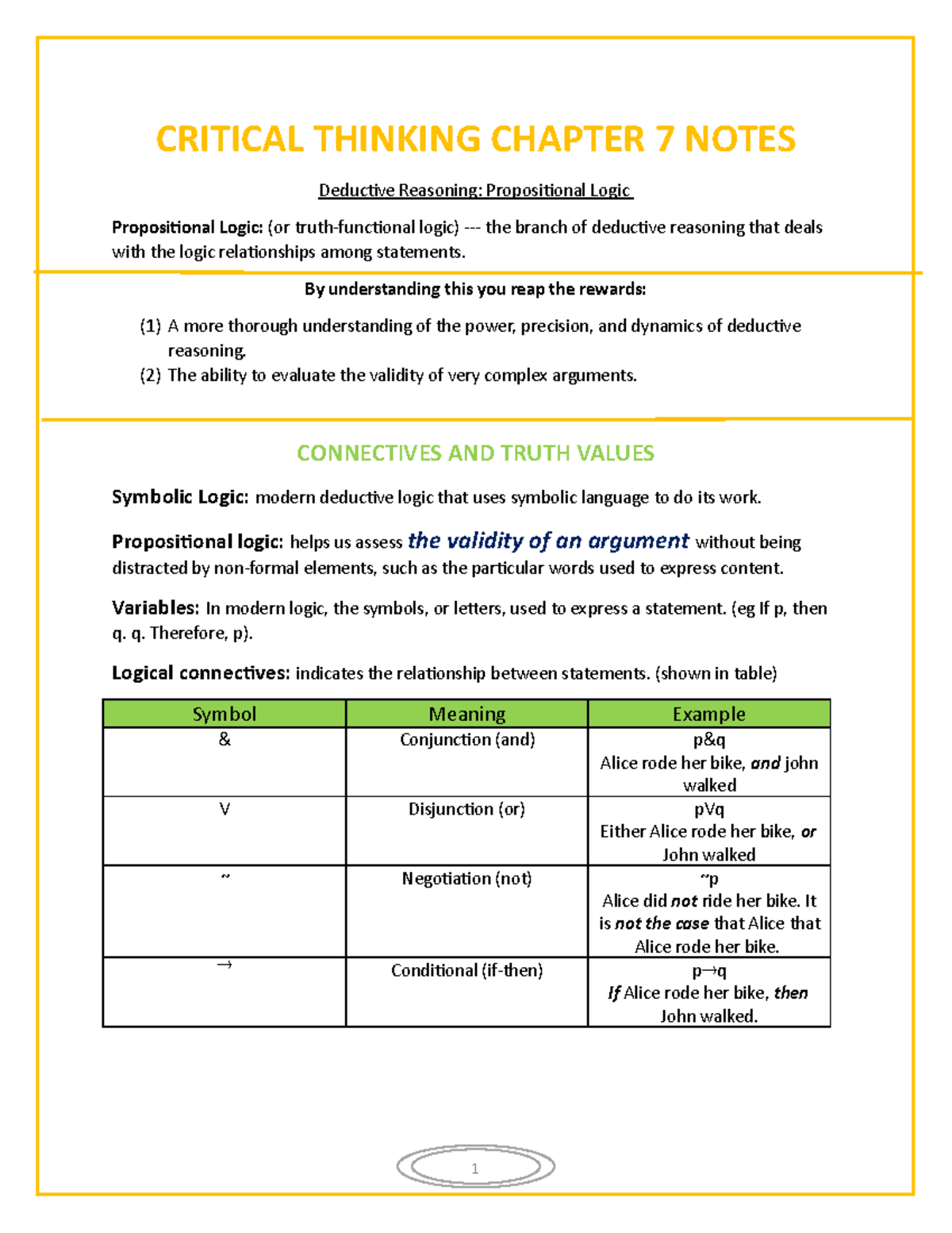 Critical Thinking Chapter 7 Notes - CRITICAL THINKING CHAPTER 7 NOTES ...