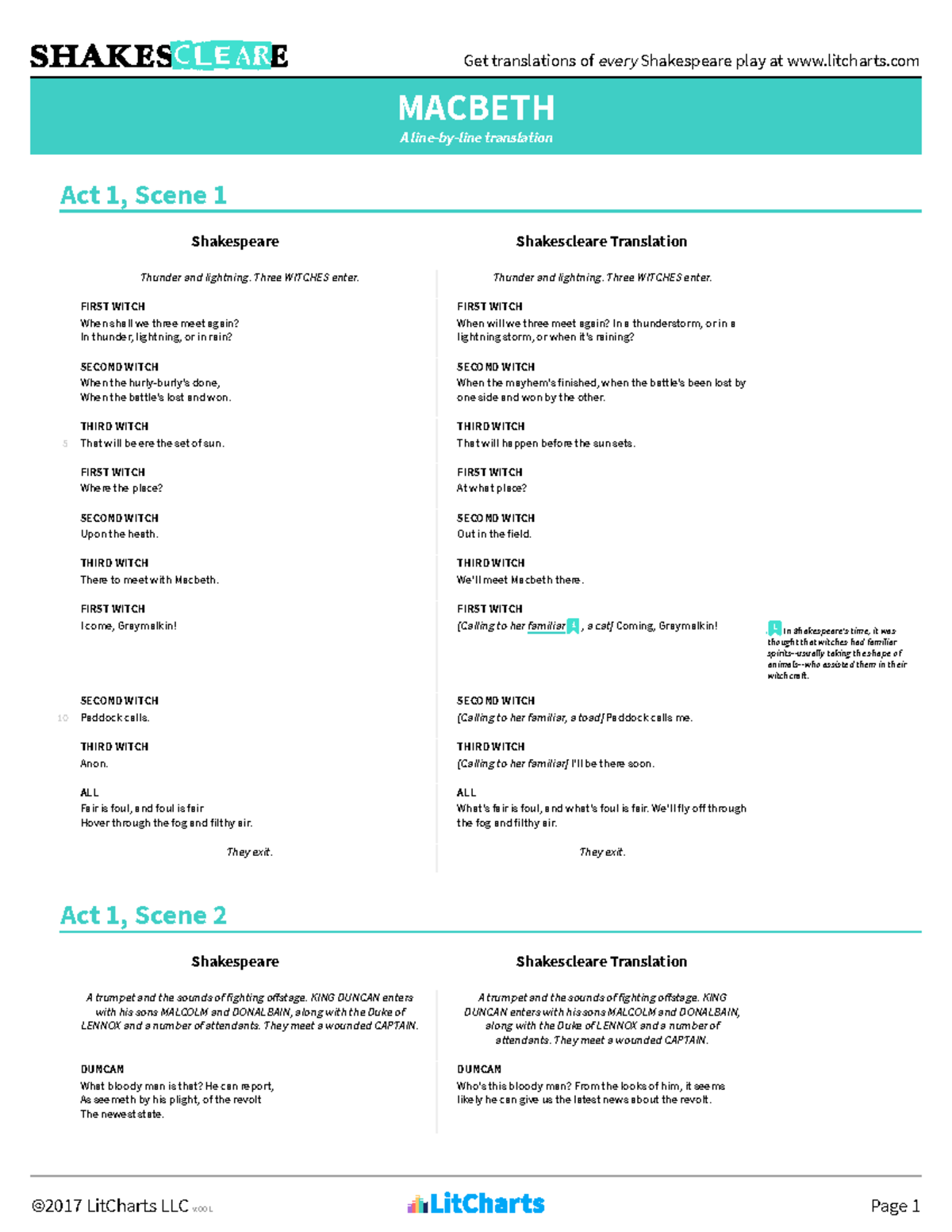 MACBETH (ENG 101) Shakescleare Translation: Act 1 & 2 Summary - Studocu