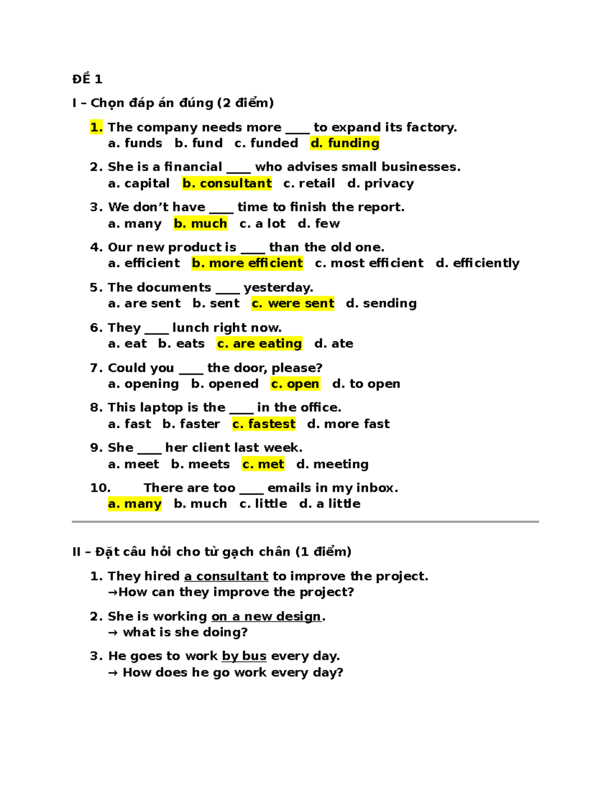ĐỀ 1 - Practice Questions for English Language Skills - Studocu