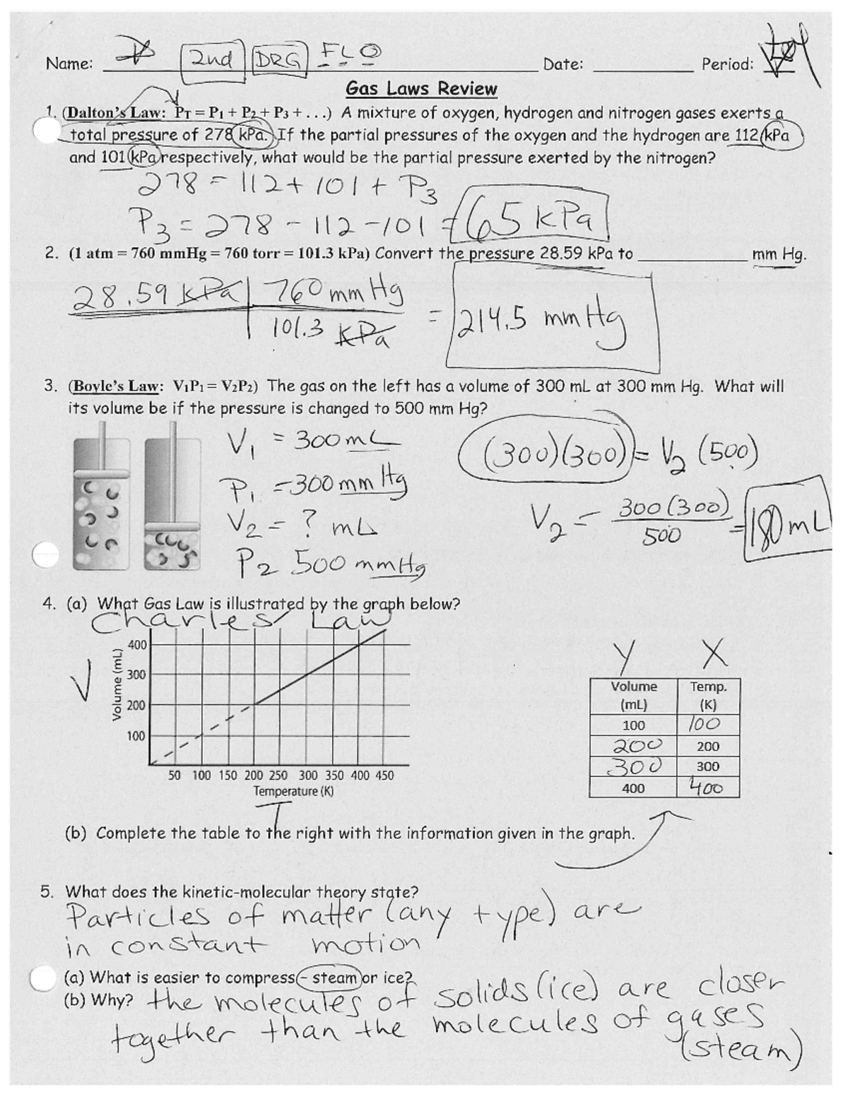 Gas Laws Review Key for Physics 101 - Studocu