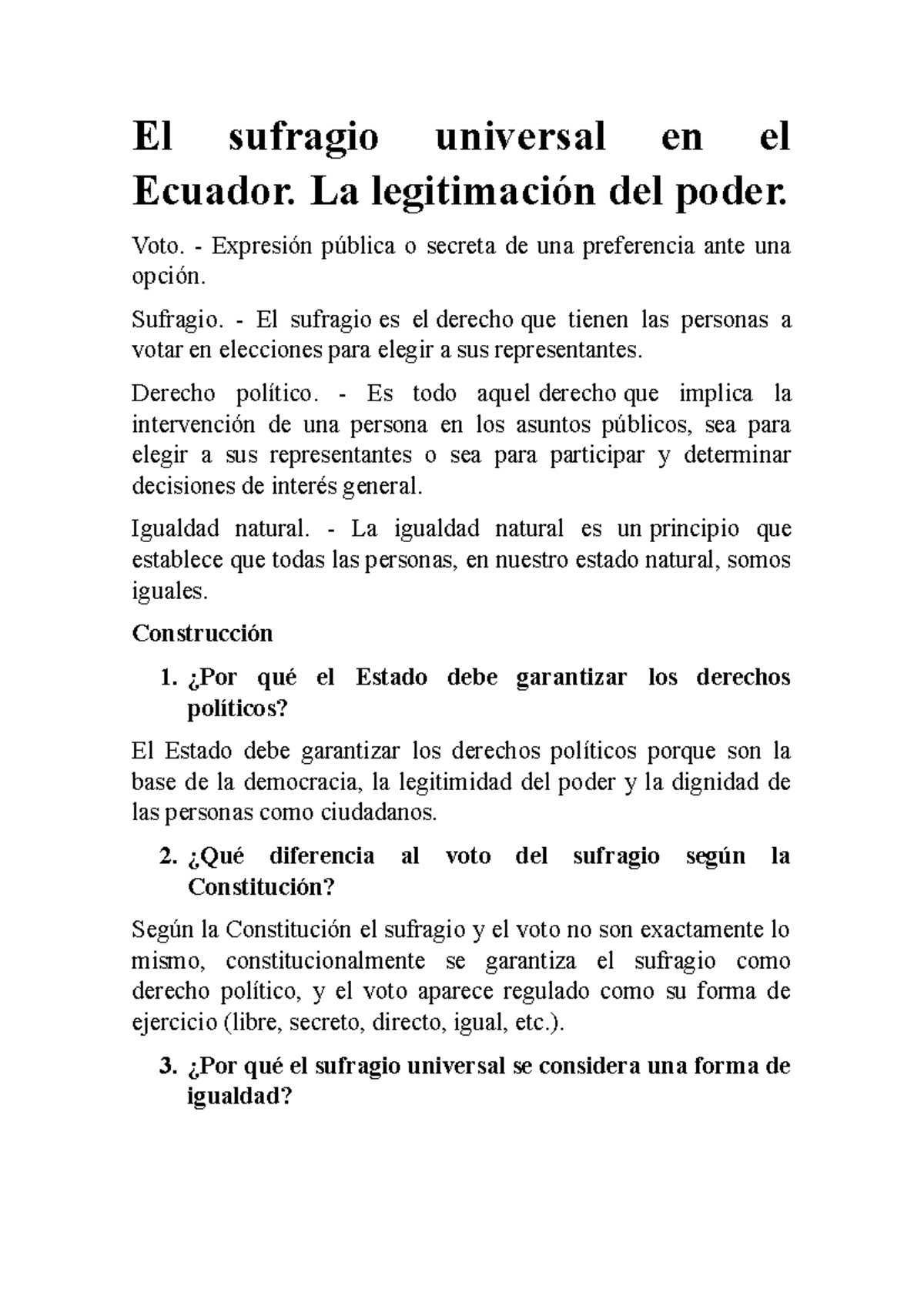 El sufragio universal en el Ecuador: Ciudadanía y Poder 18012026 - Studocu