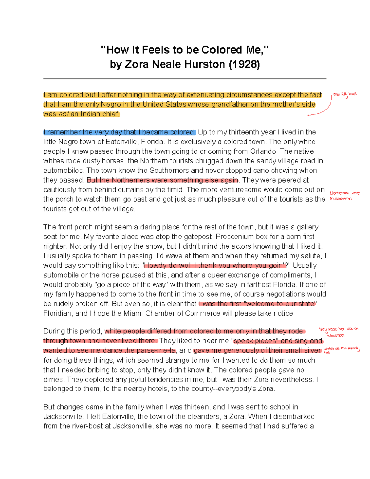 How It Feels to Be Colored Me: Zora Neale Hurston's Essay (1928) - Studocu