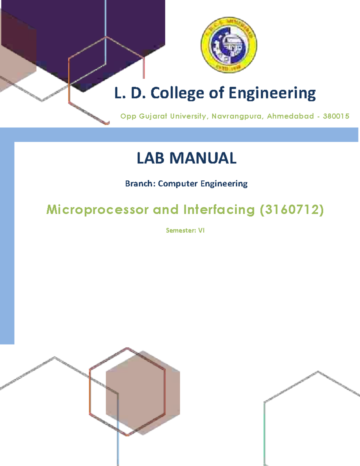 Microprocessor and Interfacing Lab Manual (3160712) - Practical ...