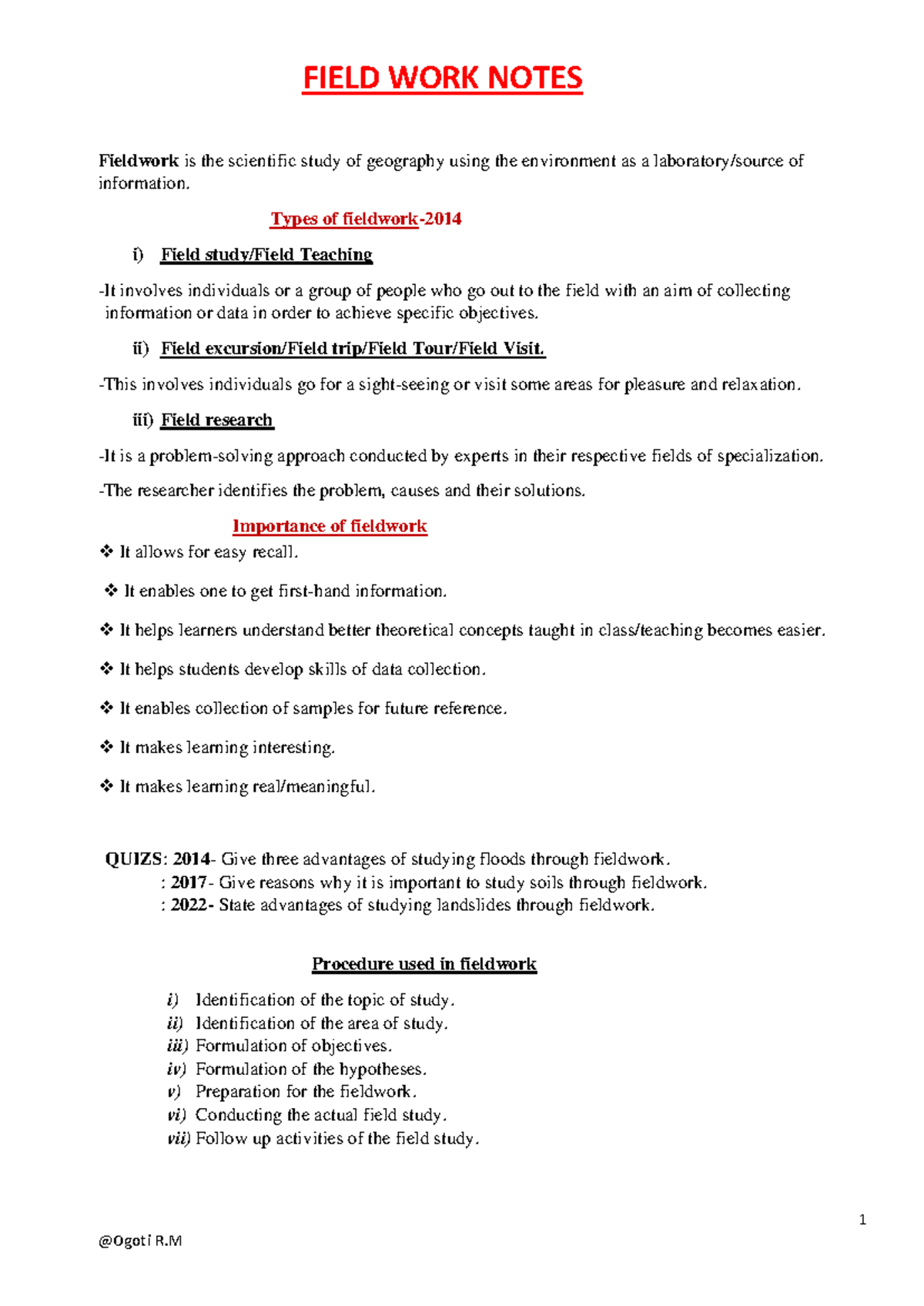 Geography Fieldwork Notes: Methods, Importance & Procedures - Studocu