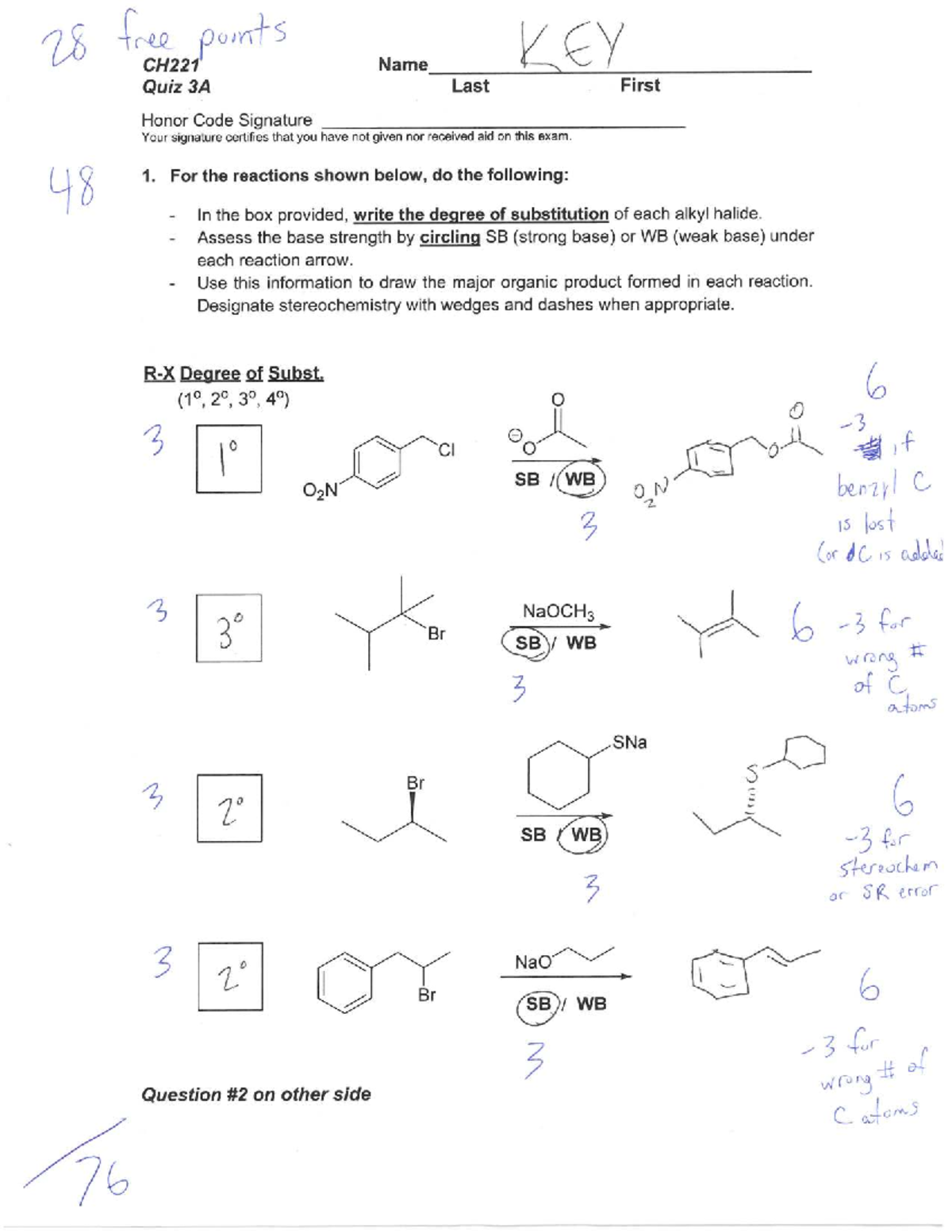 CH221 Quiz 3A: Alkyl Halide Reactions & Substitution Analysis - Studocu