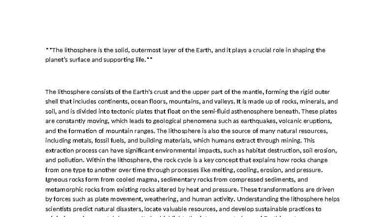 The Lithosphere: Key Concepts in Earth Science (Life Orientation) - Studocu