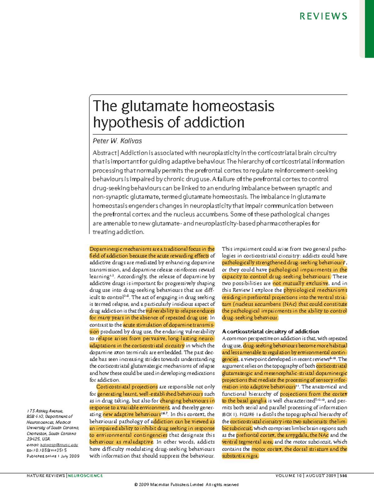 The Glutamate Homeostasis Hypothesis of Addiction: Insights for ...