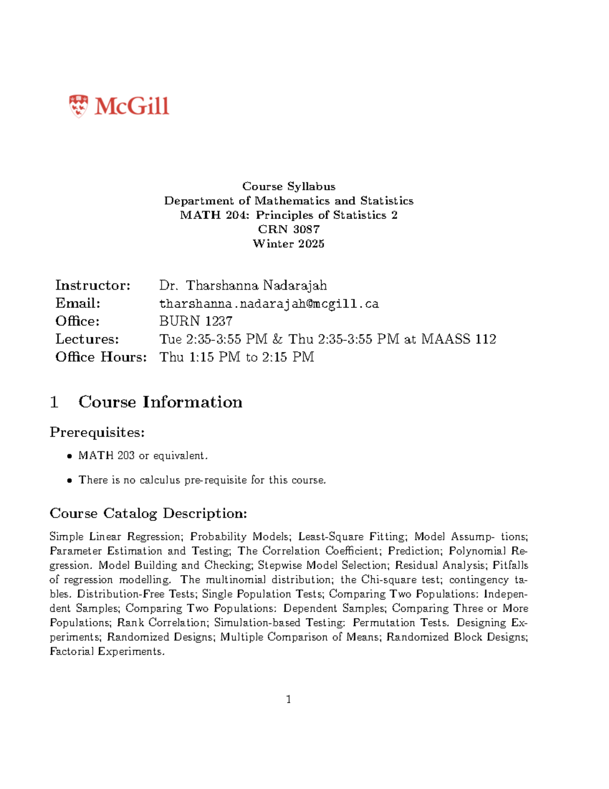 MATH 204: Principles of Statistics Course Syllabus - Winter 2025 - Studocu