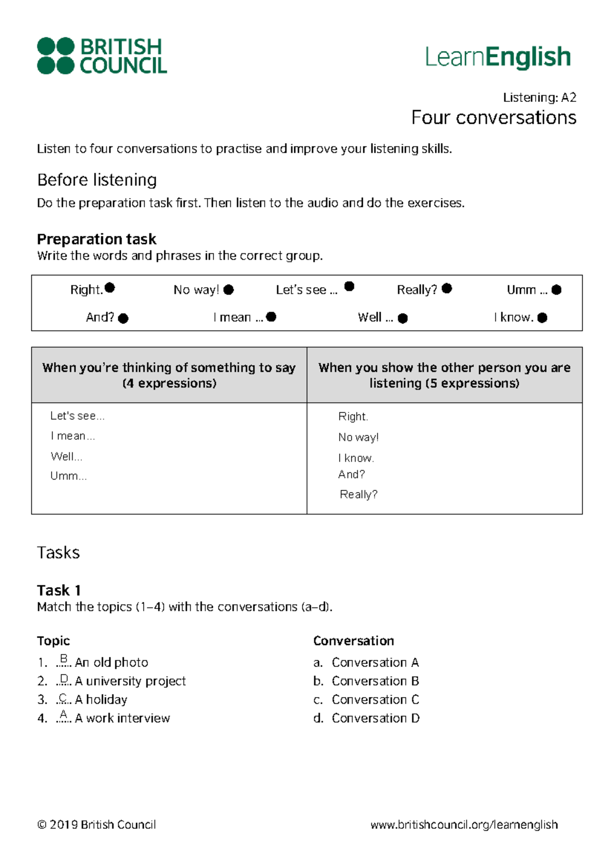 A2 - Four Conversations - © 2019 British Council britishcouncil ...