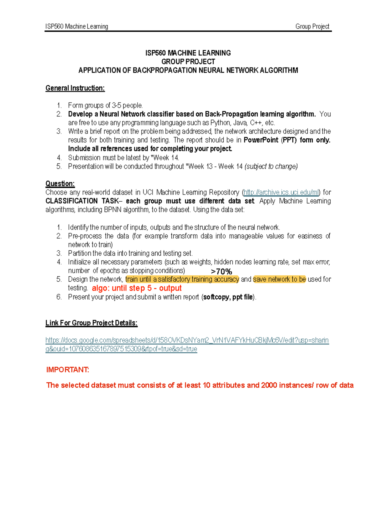 ISP560 Machine Learning Group Project: BPNN Algorithm Application - Studocu