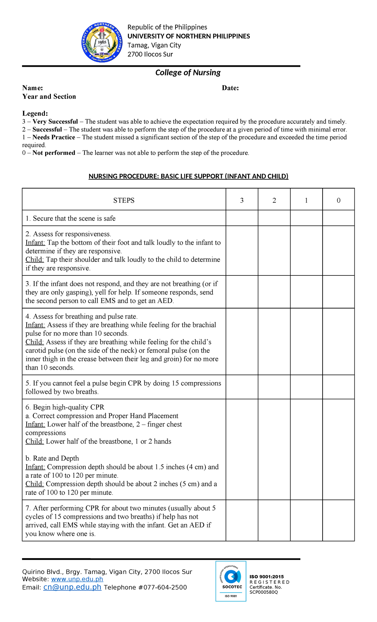 Basic Life Support Checklist - ISO 9001: R E G I S T E R E D ...