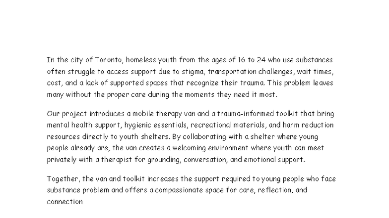 Elevator Pitch: Mobile Therapy Van for Homeless Youth Support - Studocu