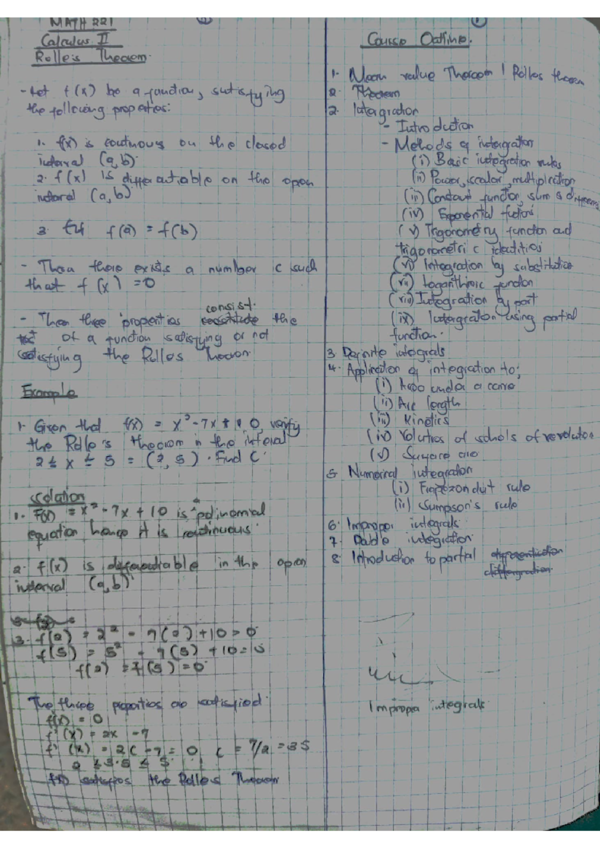 Calculus 2 - MATH 221 Calculus II Course Oatline Theaen Mean value ...