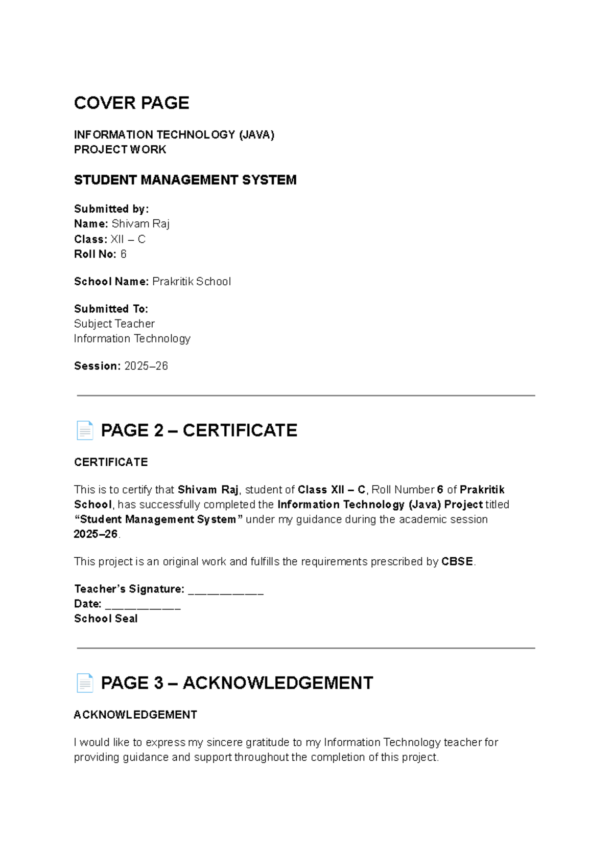 IT Project: Student Management System (Class XII) - Studocu