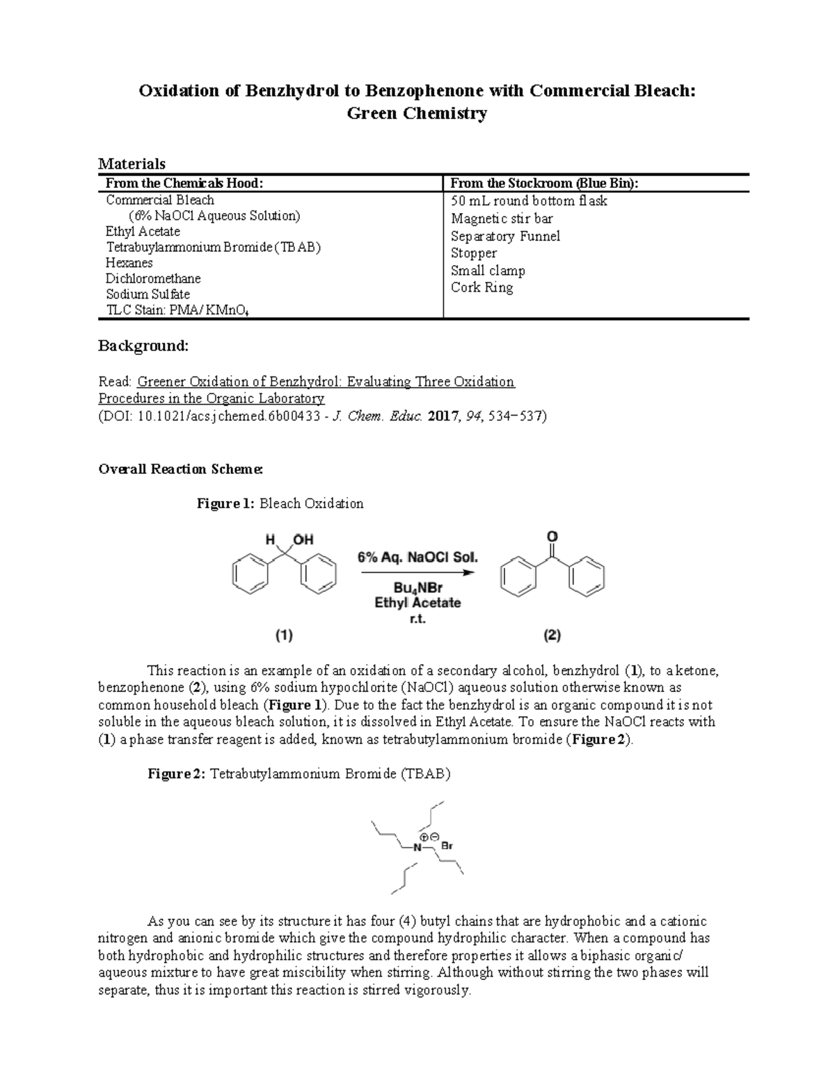 2280 - Oxidation of Benzhydrol to Benzophenone Using Bleach - Studocu