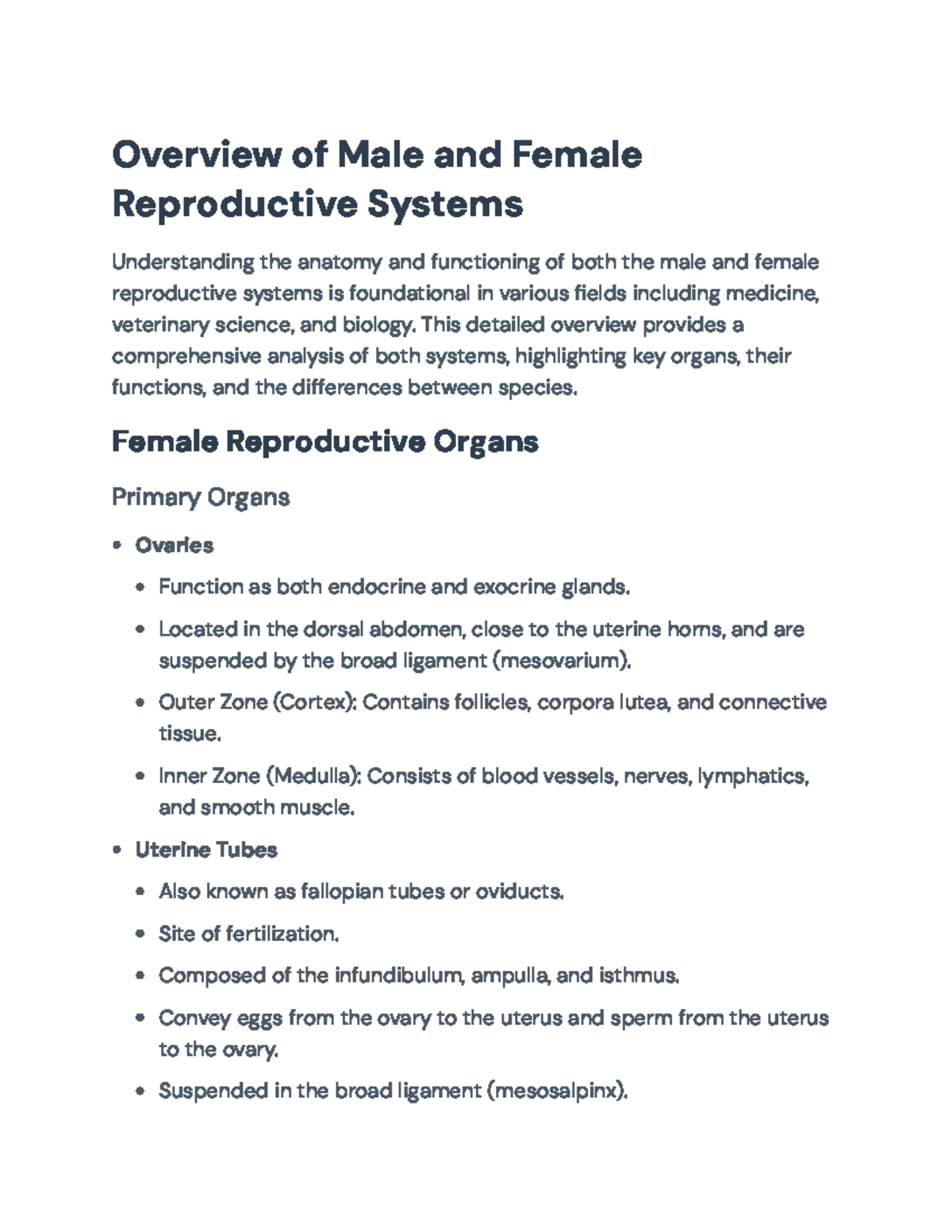 Overview of Male and Female Reproductive Systems: Anatomy and Functions ...