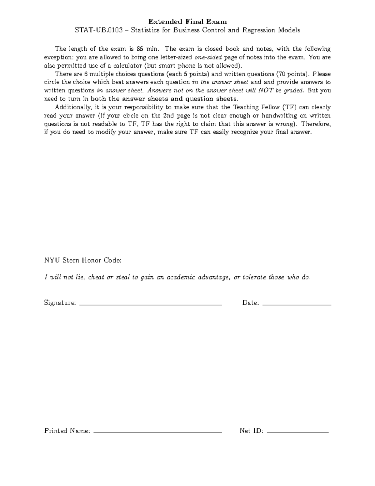 STAT-UB Extended Final Exam Guide for Statistics in Business - Studocu